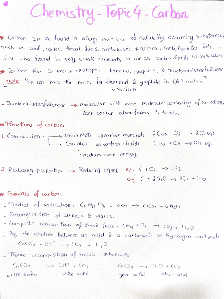 Chemistry LVL M Topics-4-Carbon Notes | PDF