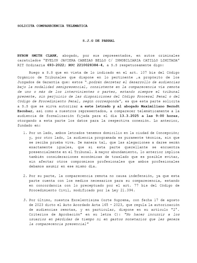 Solicita Comparecencia Telematica | PDF | Justicia | Crimen y violencia