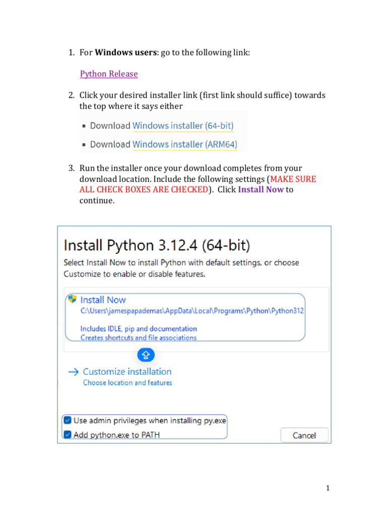 Installing Python instructions (Windows & Mac) | PDF Installing Python instructions (Windows & Mac) | PDF