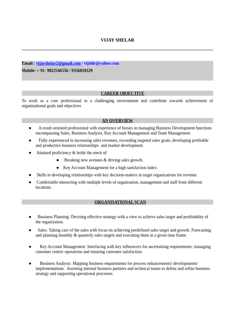 Vijay Shelar Updeted Cv | PDF | Sales | Business Analysis