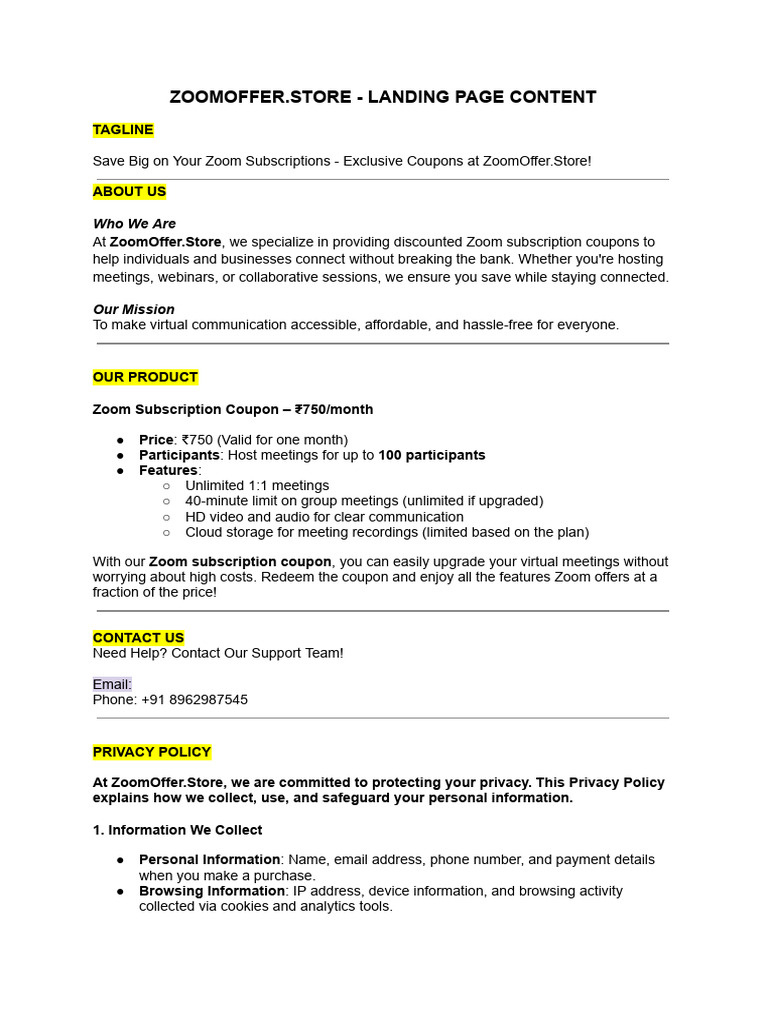 Zoomoffer - Store - Landing Page Content | PDF | Http Cookie | Coupon
