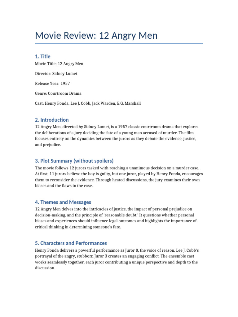 12 Angry Men Movie Review | PDF