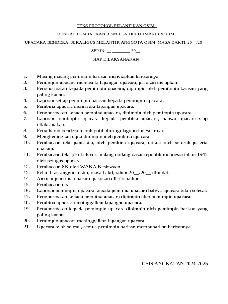 Teks Protokol Pelantikan Osim | PDF