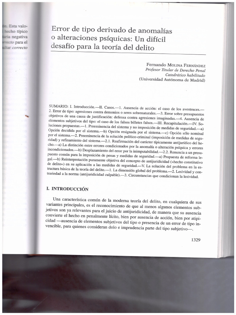 22 MOLINA FERNANDEZ, Fernando - Error de Tipo Derivado de Anomalias o Alteraciones Psiquicas | PDF