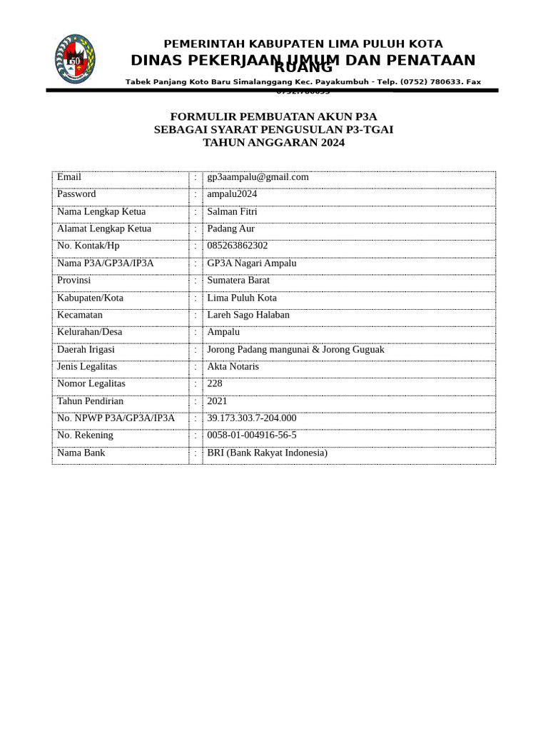 Form Usulan P3-Tgai Ta 2024 | PDF