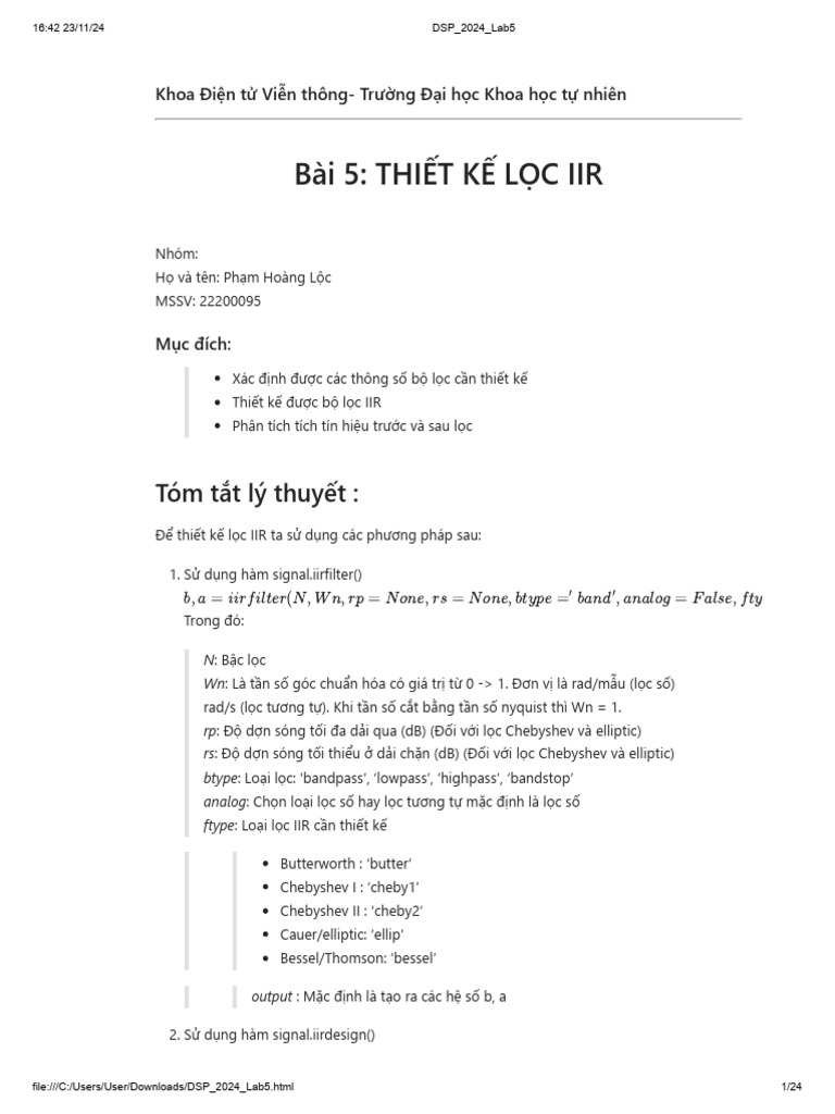 DSP 2024 Lab5 22200095 | PDF