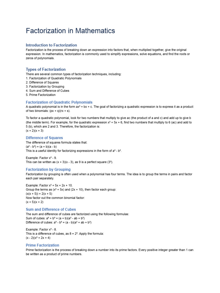 Factorization | PDF | Factorization | Quadratic Equation Factorization | PDF | Factorization | Quadratic Equation