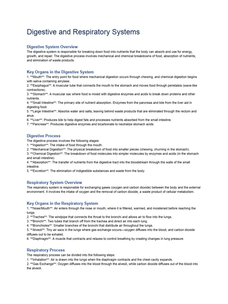 Digestory & Respiratory Systems | PDF | Digestion | Respiratory Tract