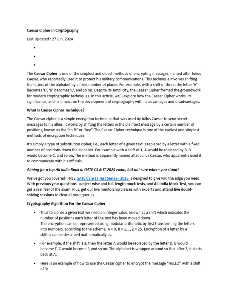 Caesar Cipher | PDF | Cipher | Encryption