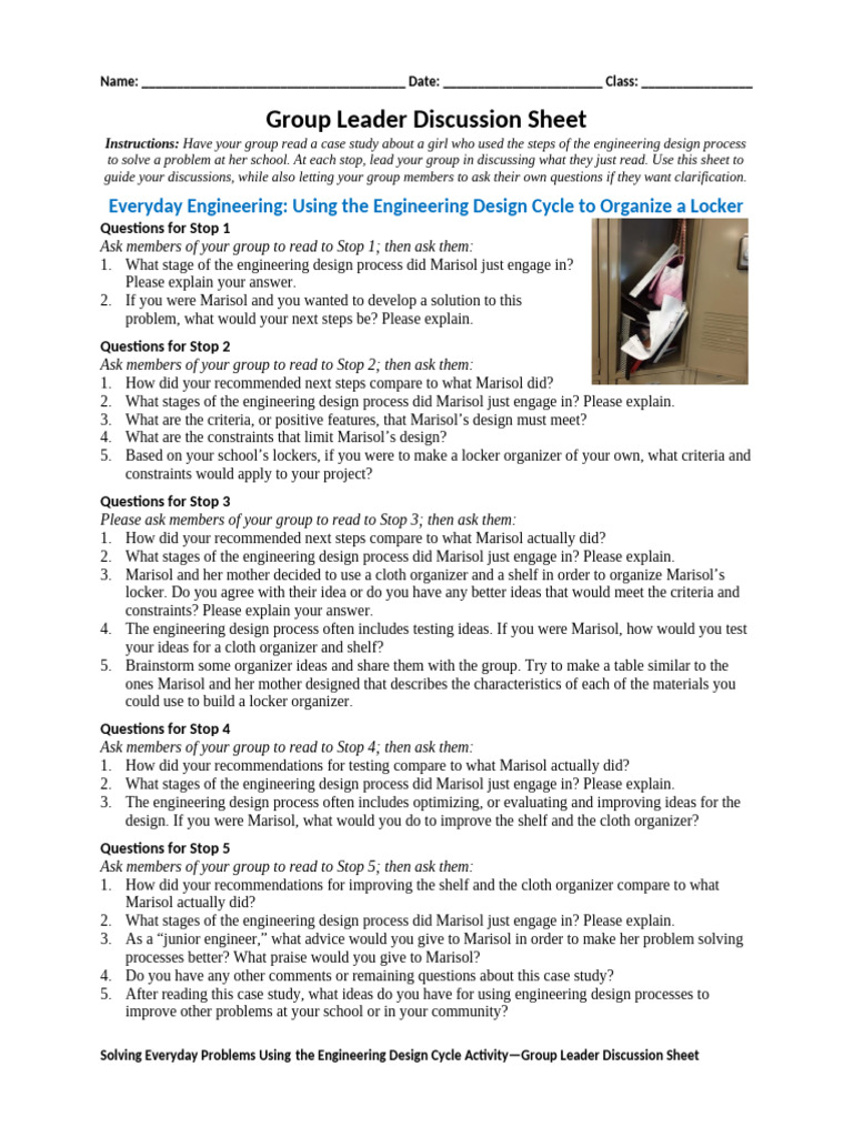Engineering Design Cycle Discussion Guide | PDF | Engineering Design ...