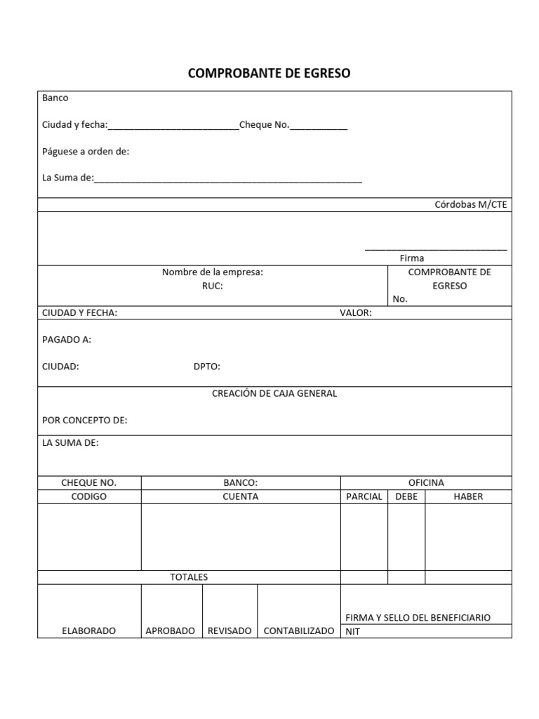 Comprobante de Egreso: Formato y Ejemplo | PDF