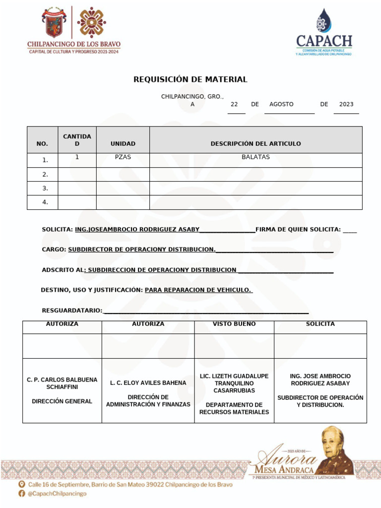Requisiciones Nuevo Formato | PDF