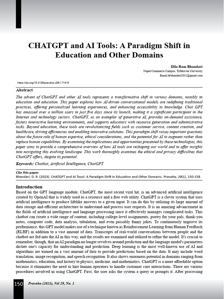CHATGPT y Herramientas de IA, Un Cambio de Paradigma en La Educación y Otros Ámbitos-Bhandari ...