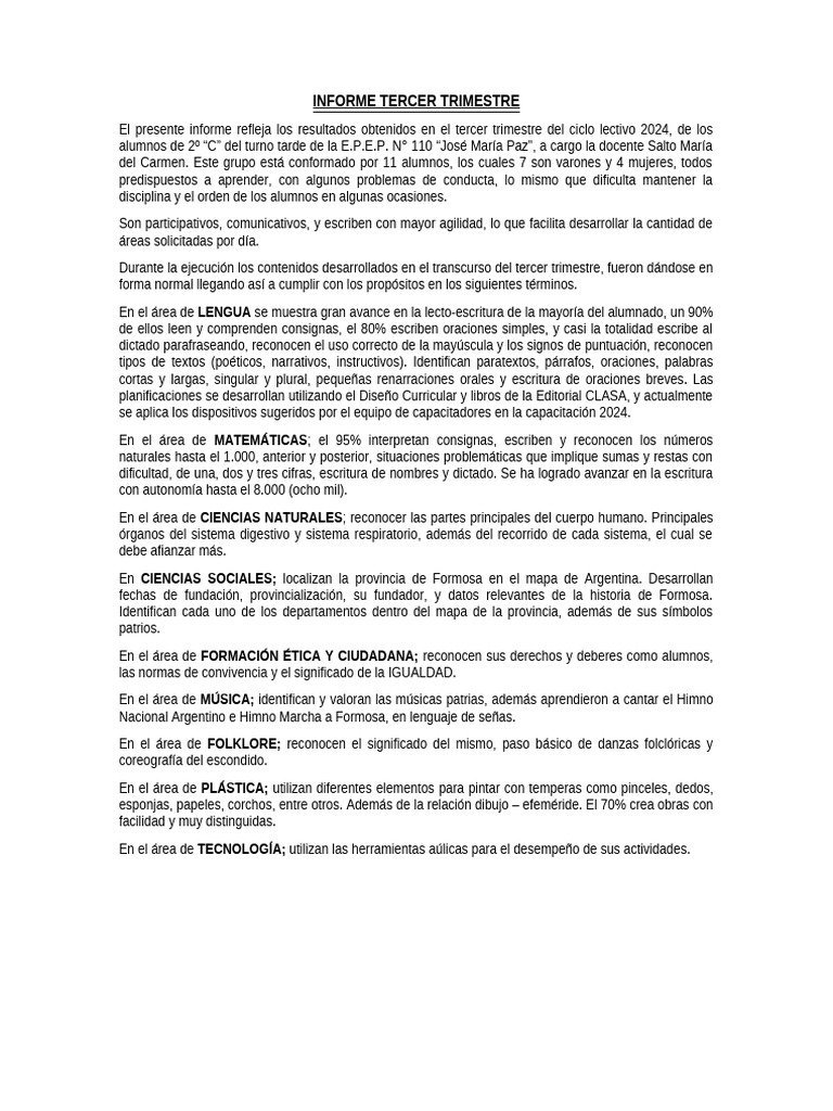 INFORME TERCER TRIMESTRE | PDF