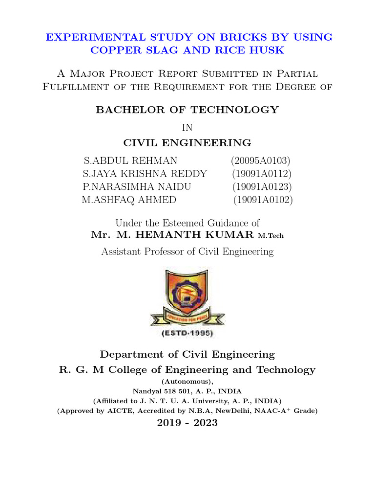 2022-23-Ce Experimental Study On Bricks by Using Copper Slag and Rice ...