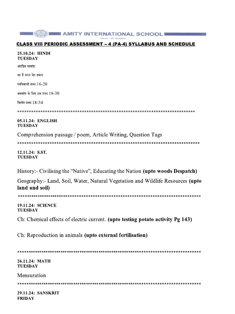 Term-2 Pa - 4 Schedule and Syllabus | PDF