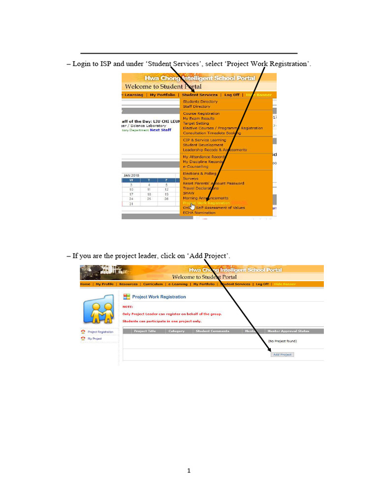 Project Work Registration Instructions - Students | PDF