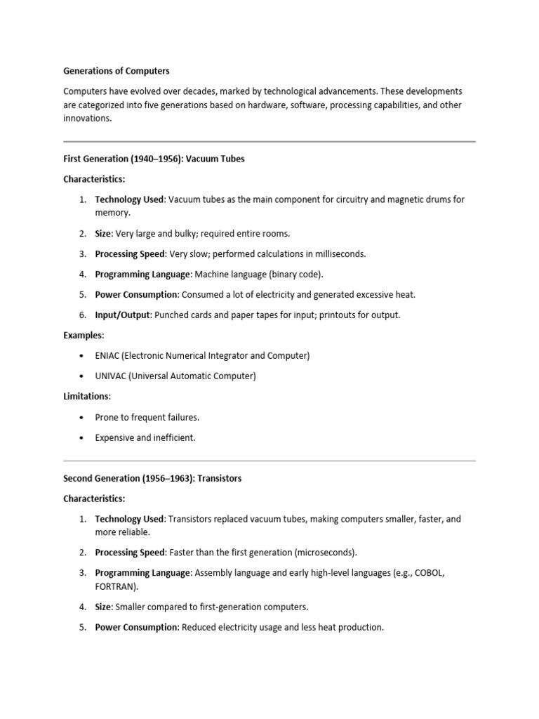 Evolution of Computer Generations | PDF | Personal Computers ...