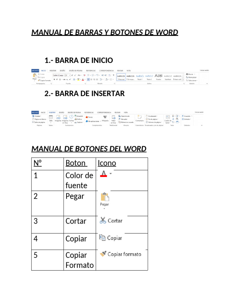 MANUAL DE BARRAS Y BOTONES DE WORD Fran | PDF