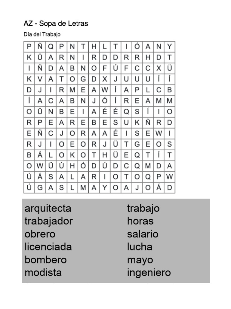 Día Del Trabajo Sopa de Letras | PDF