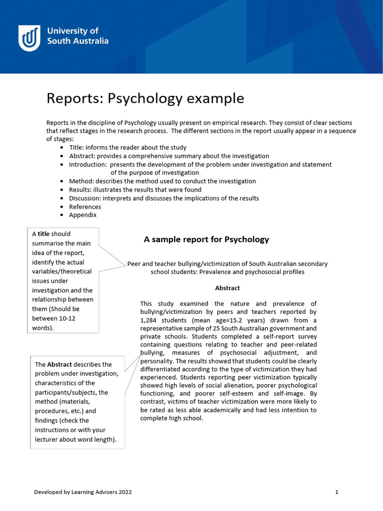 Reports_Psychology example_2022 1 | PDF | Bullying | Psychology