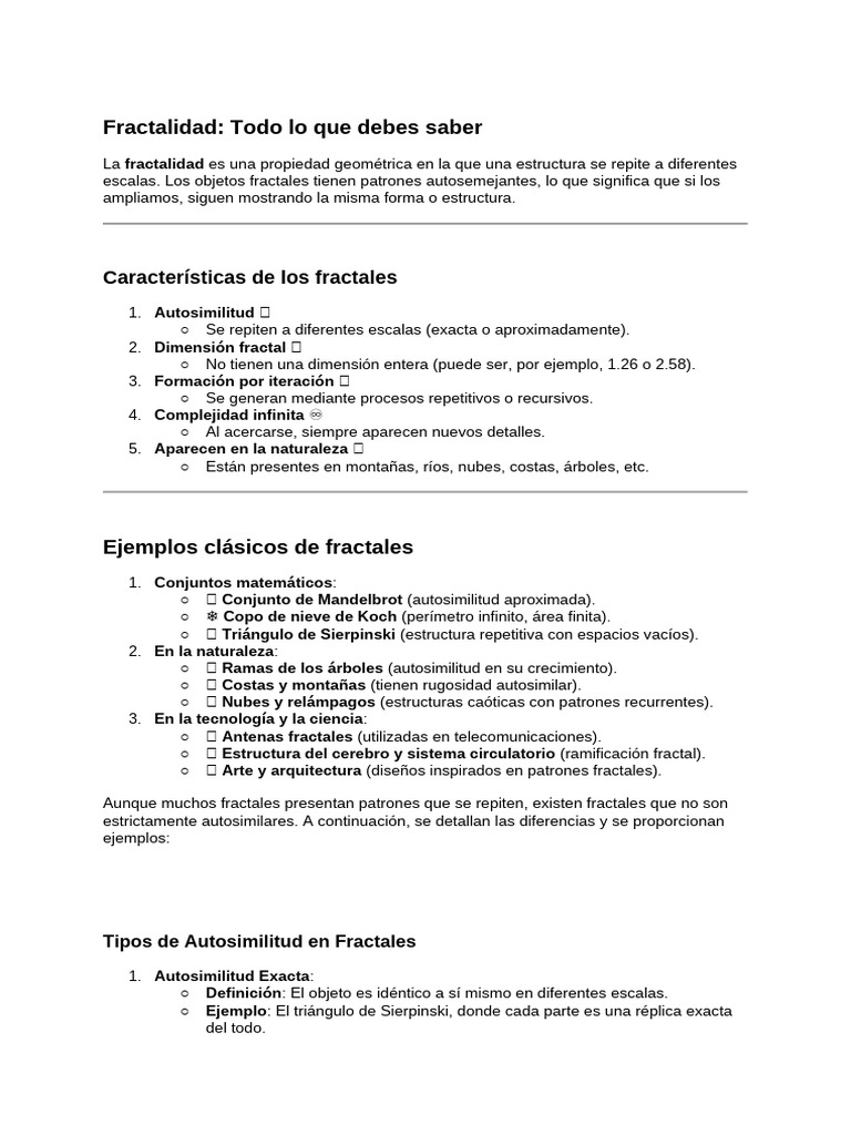 Autosimilitud en Fractales: Conceptos Clave | PDF | Fractal | Formas ...