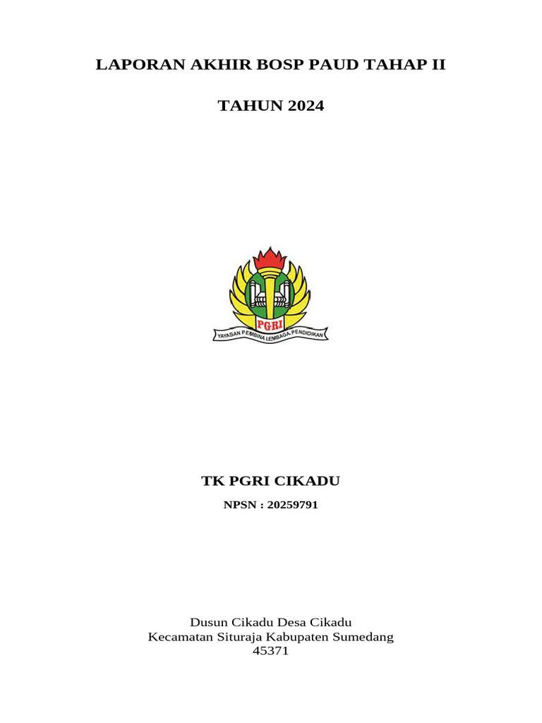 Cover Laporan Akhir Bosp Paud Tahap Ii | PDF