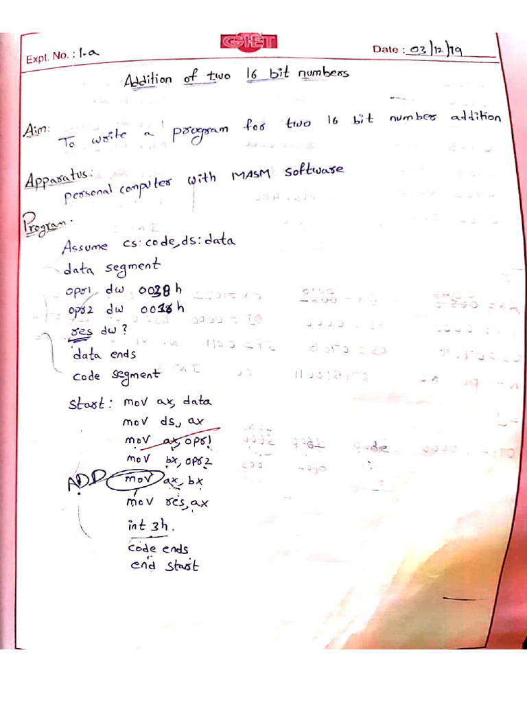 MPMC Lab Section 1 Programs | PDF