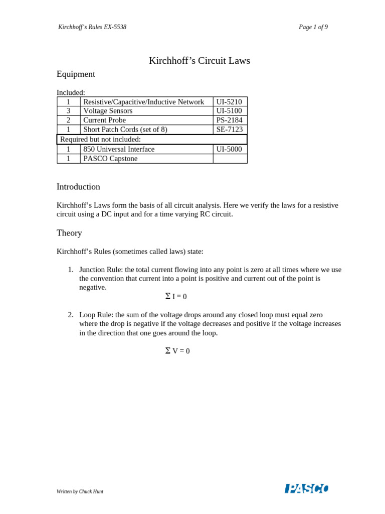 Kirchhoff's Circuit Laws Experiment Guide | PDF | Electrical Network ...