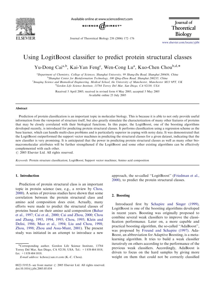 Using LogitBoost Classifier To Predict Protein Structural Classes | PDF | Proteins | Support ...