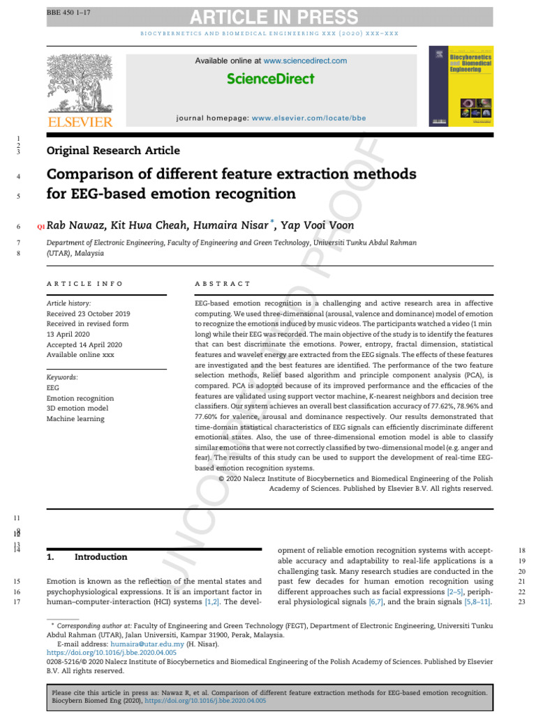 3 Comparison Of Different Feature Extraction Methods Pdf Emotions