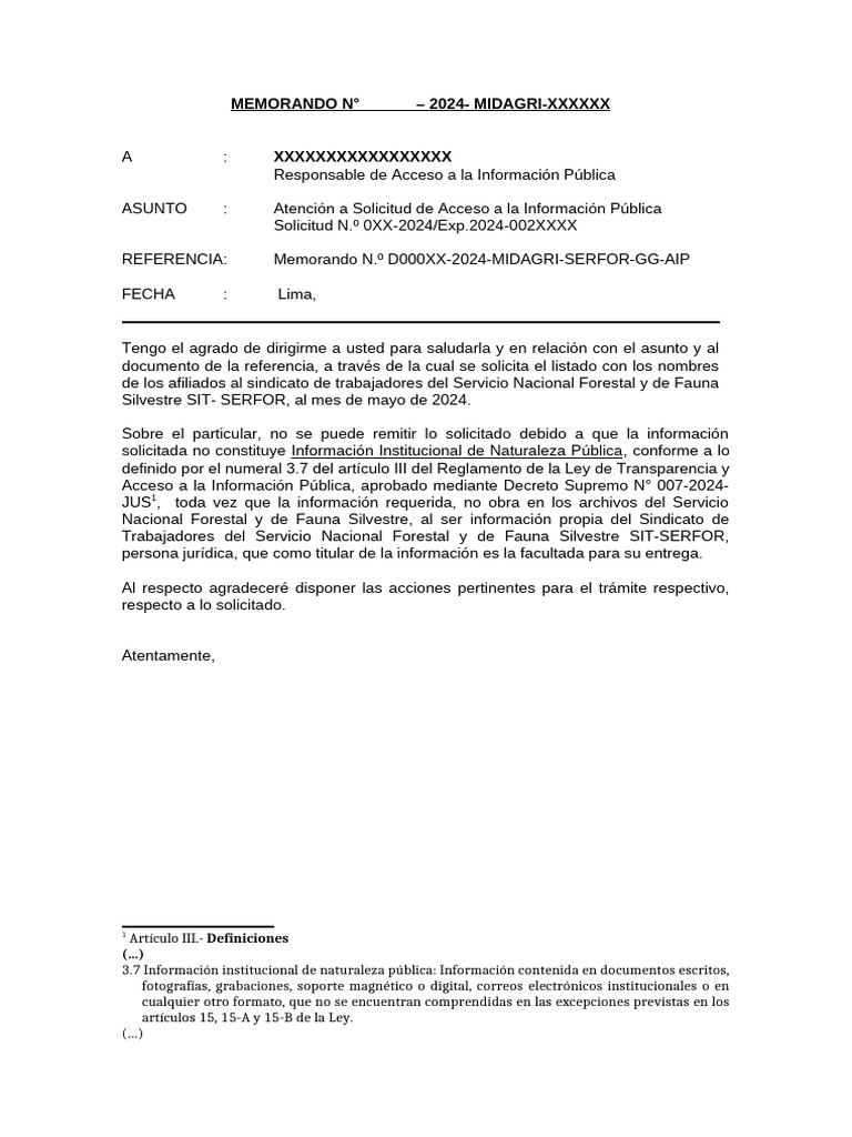 Proyecto de Memo Atención A Solicitud de Acceso Revi | PDF