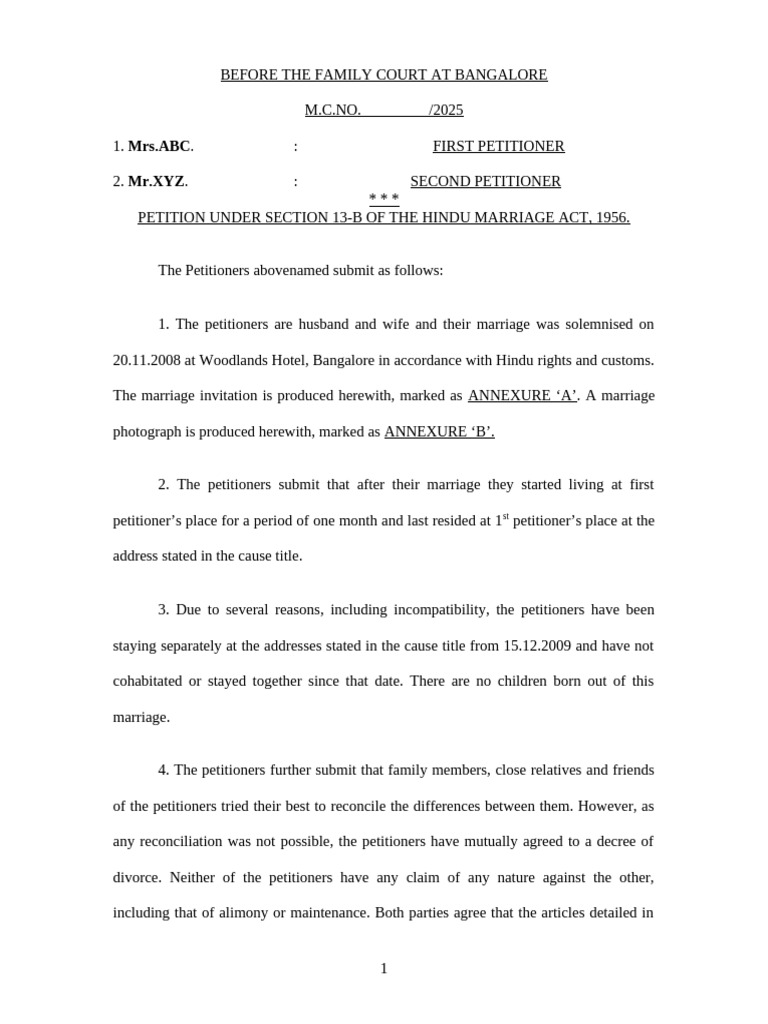 Section 13 B Hindu Marriage Act | PDF | Affidavit | Social Conventions