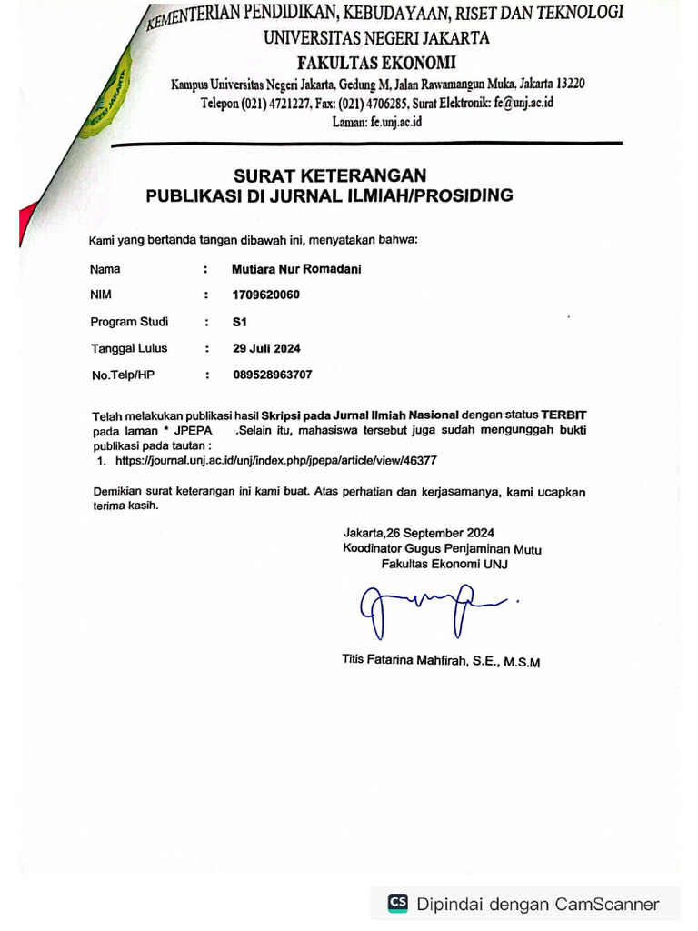 Surat Keterangan Publikasi Ilmiah Prosid | PDF