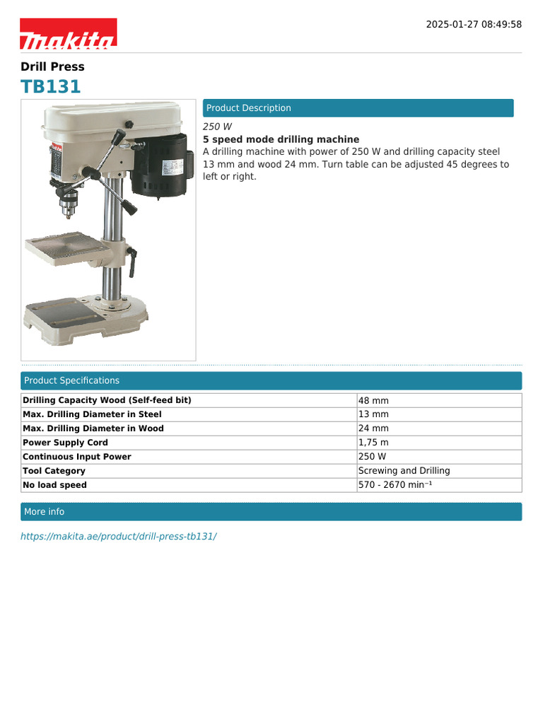 Makita TB131 Drill Press Overview | PDF