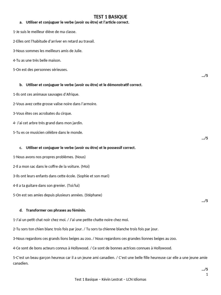 Test de Conjugaison et Vocabulaire Français | PDF | Linguistique ...