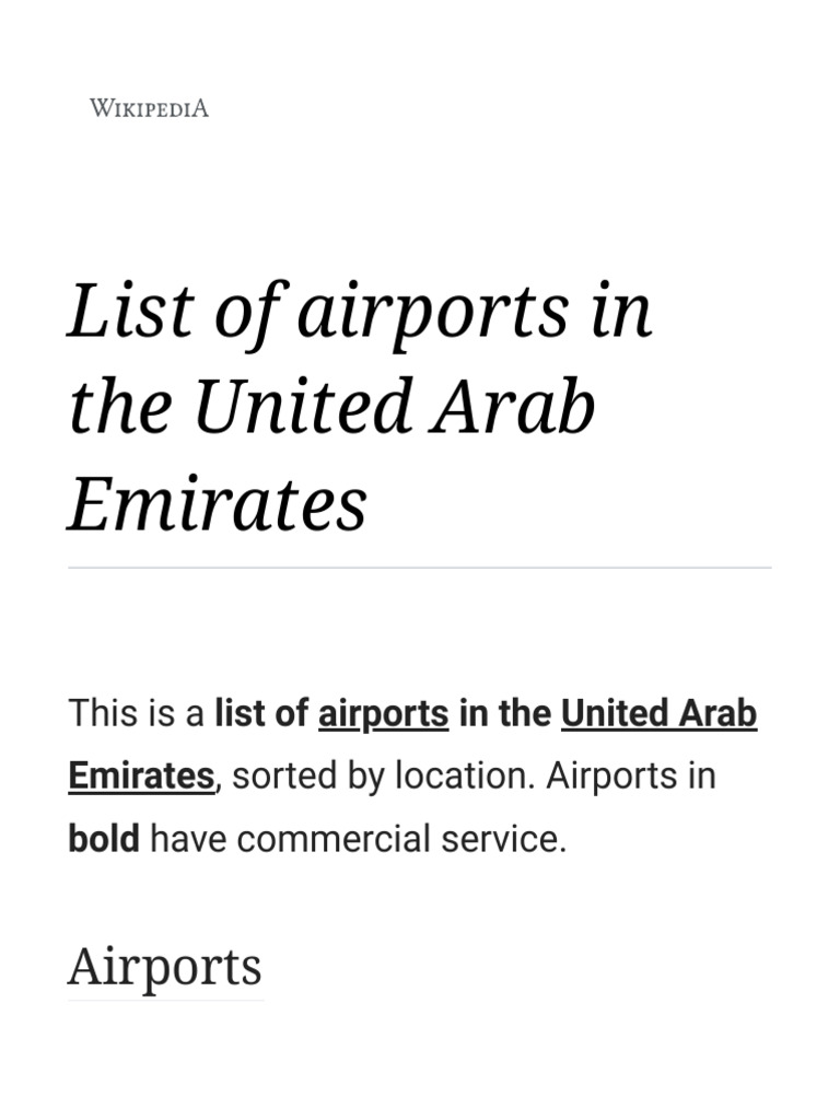 List of airports in the United Arab Emirates - Wikipedia | PDF