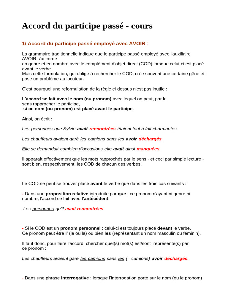 Accord du participe passé en français | PDF | Relations syntaxiques ...