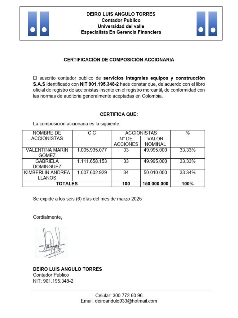 Certificación de Composición Accionaria | PDF