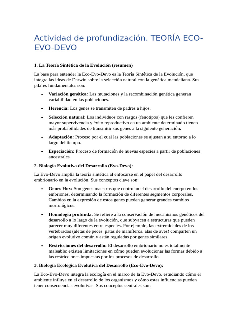 Eco-Evo-Devo: Evolución y Desarrollo | PDF | Evolución | Nicho ecológico