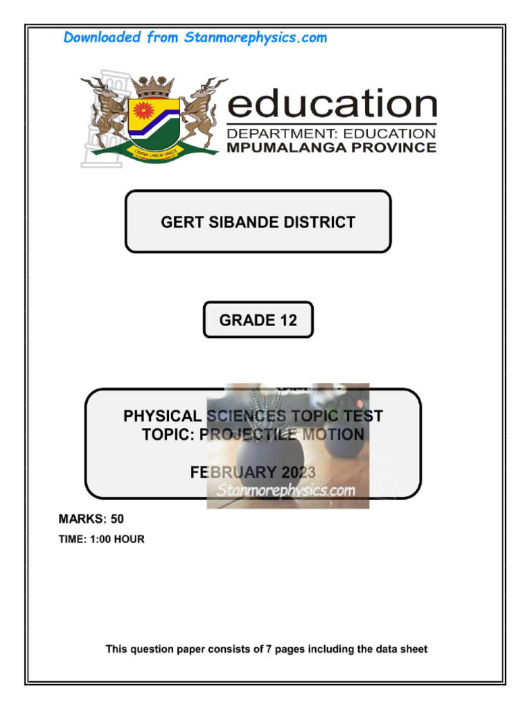 MP Physical Science Grade 12 Vertical Projectile TEST 2023 and Memo | PDF