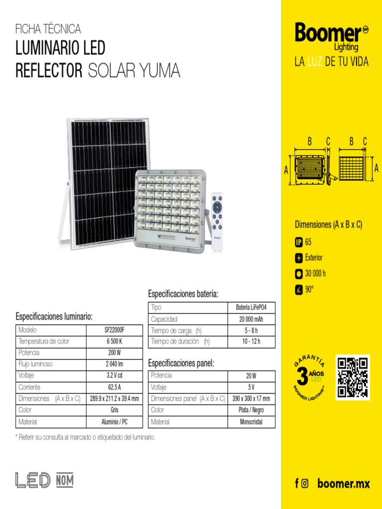 Ficha Reflector SOLAR YUMA | PDF