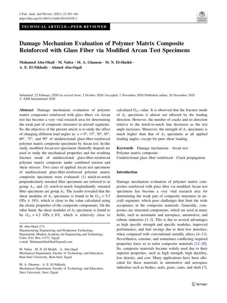 Damage Mechanism Evaluation of Polymer Matrix Composite Reinforced With ...