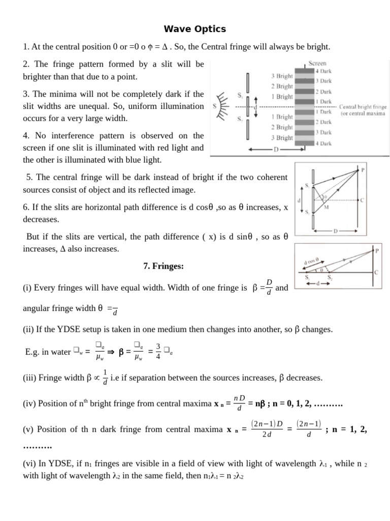 Wave Optics notes | PDF | Diffraction | Motion (Physics)