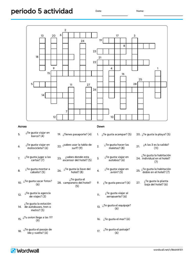 Periodo 5 Actividad Crossword | PDF