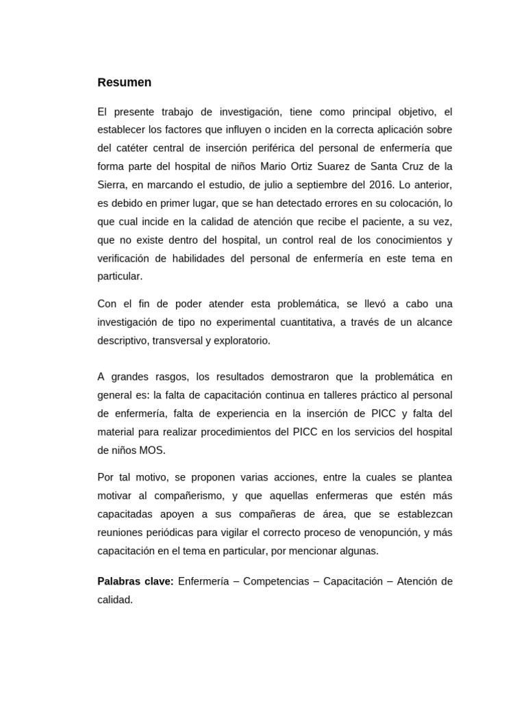 Factores en la Inserción de PICC en Enfermería | PDF | Sistema ...