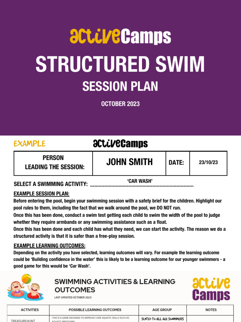 Structured Swim Session Plan | PDF | Swimming | Swimming (Sport)