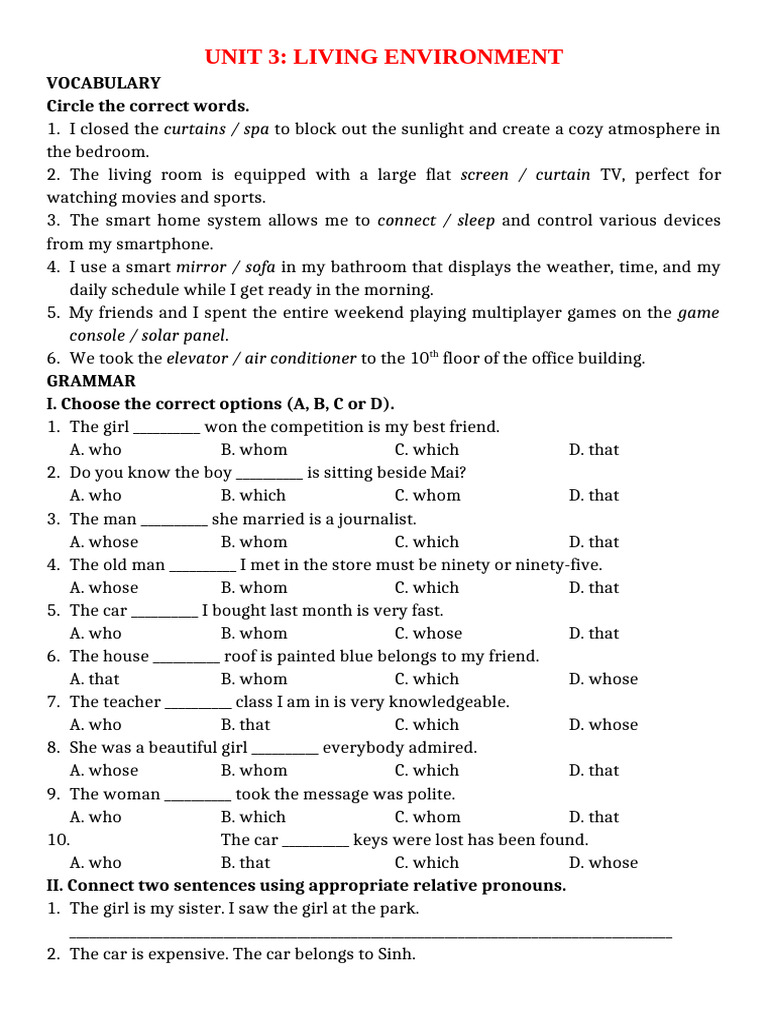 Vocabulary and Grammar for Living Environment | PDF