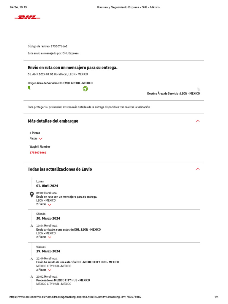 Rastreo y Seguimiento Express - DHL - México | PDF | Business