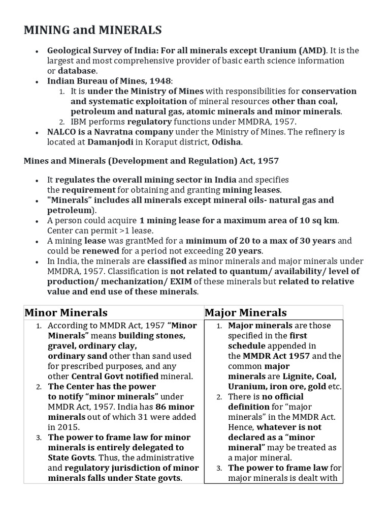Major and Minor Minrales | PDF | Mining | Minerals